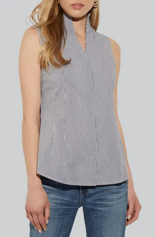 Misook Sleeveless Split-neck Top - Black/white