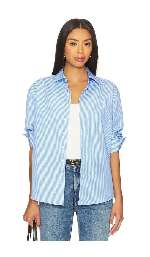 MOTEL MARGARITA Newport Long Sleeve Button-up Shirt - Sky Blue & White