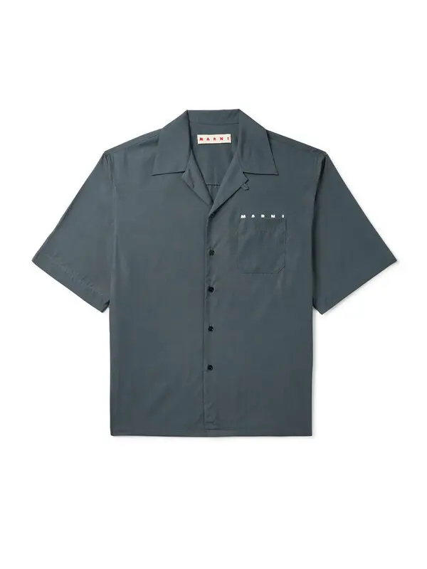 Marni Convertible-collar Logo-print Cotton-poplin Shirt