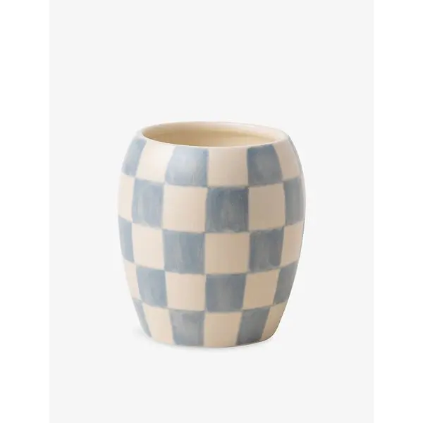 PADDYWAX Checkmate Cotton + Teak Scented Candle With Checkered Porcelain Vessel 311g
