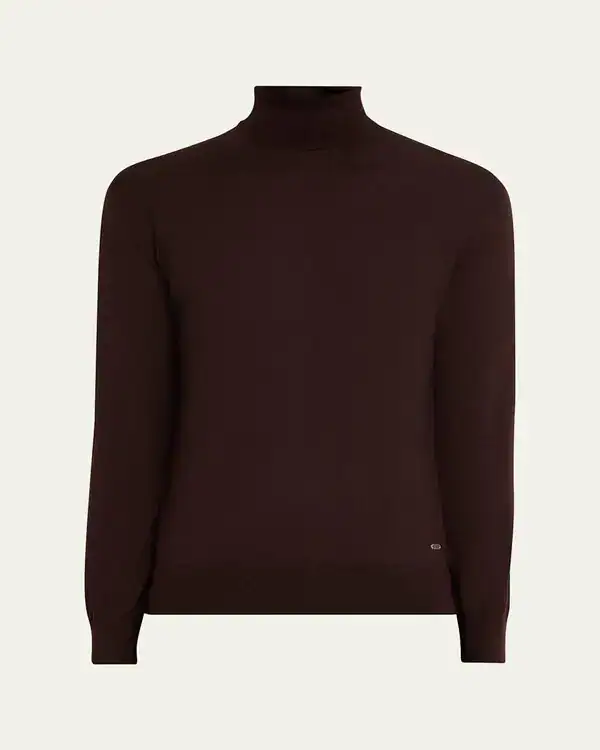 Brioni Cashmere And Silk Slim Turtleneck Sweater Coffee