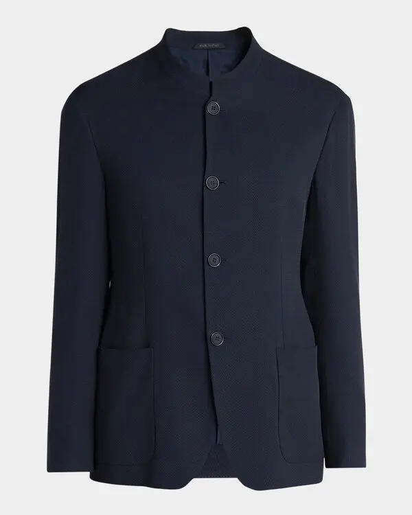 Giorgio Armani Micro-chevron Collarless Sport Coat