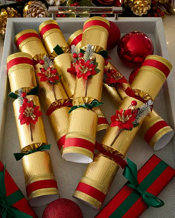 ROBIN REED Golden Poinsettia Christmas Crackers, Set Of 6