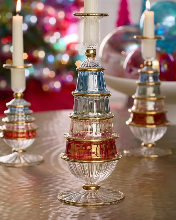 Neiman Marcus 11" Tree-shaped Glass Candle Holder