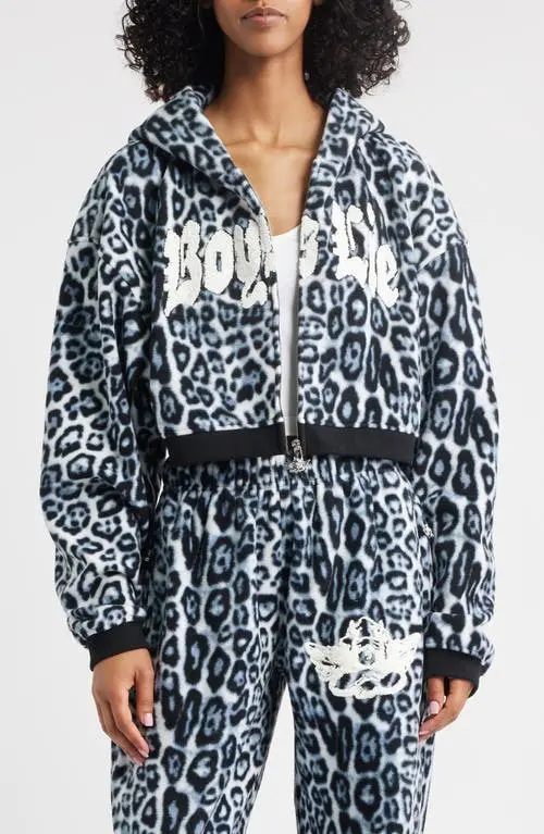 BOYS LIE Once A Cheetah Crop Zip Fleece Hoodie