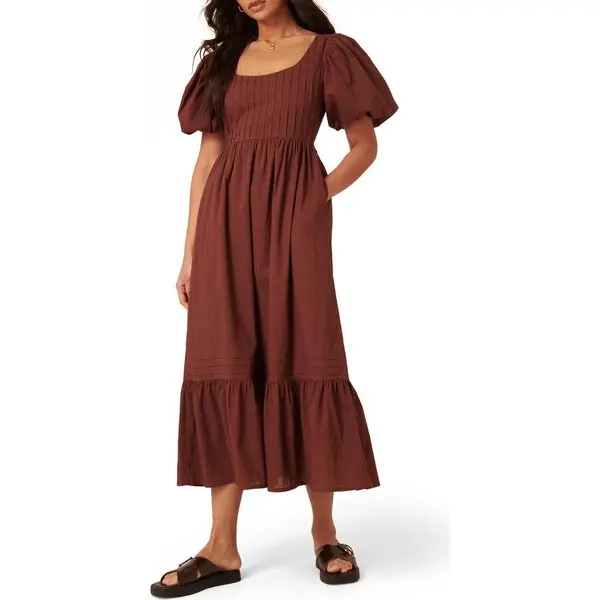 NOBODY'S CHILD Mimi Puff Sleeve Midi Dress