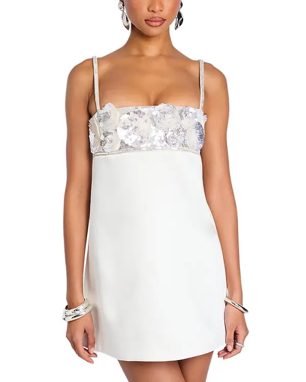 Retrofete Lark Sequin Floral Mini Dress - White