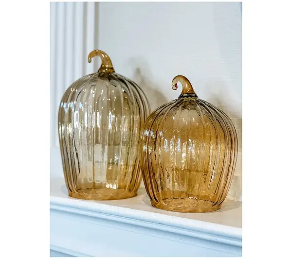 SIMPLY STUNNING BY JANINE GRAFF Simply Stunning Set-2 Glass Pumpkin Cloches-janine