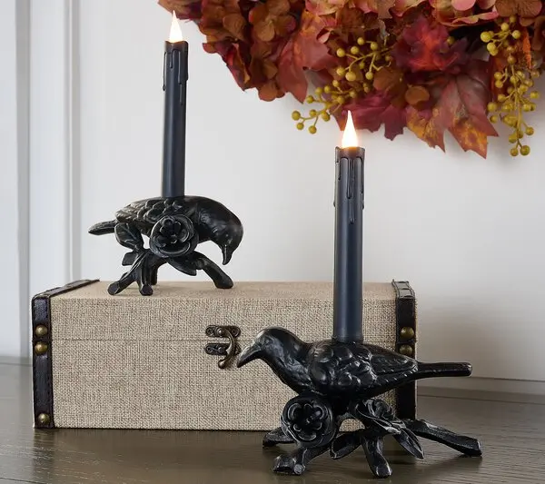 COZY COTTAGE BY LIZ MARIE Cozy Cottage S2 Crow Candle Holders W/ Led Tapers