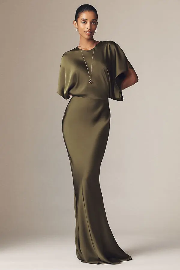Norma Kamali Reverse Obie Satin Maxi Dress - Bark