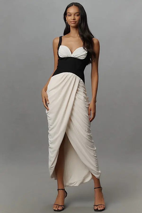 Maeve Ruched Corset Midi Dress