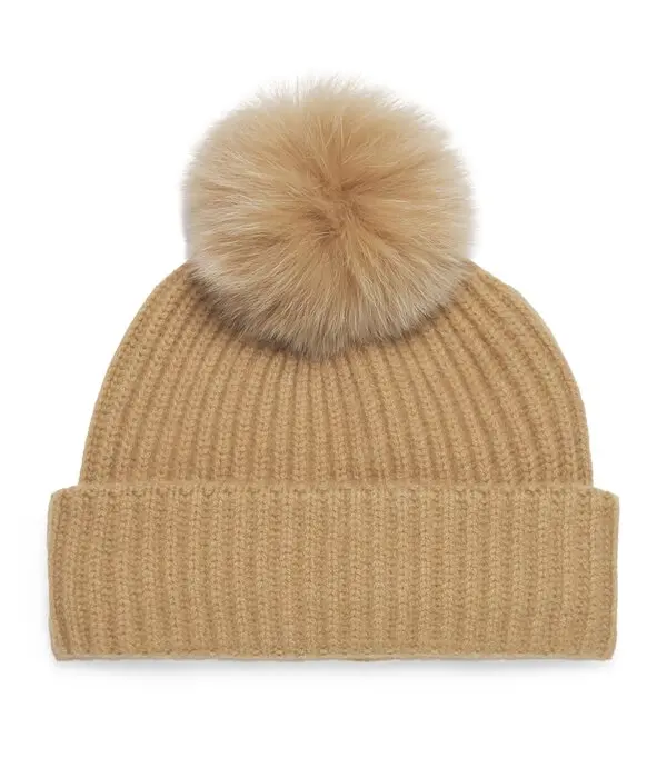 YVES SALOMON Cashmere Beanie With Fox Fur Trim