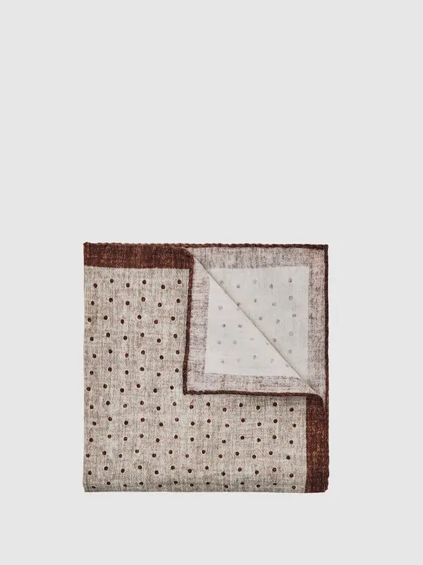REISS Lucio Wool-cotton Polka-dot Pocket Square - Grey Melange