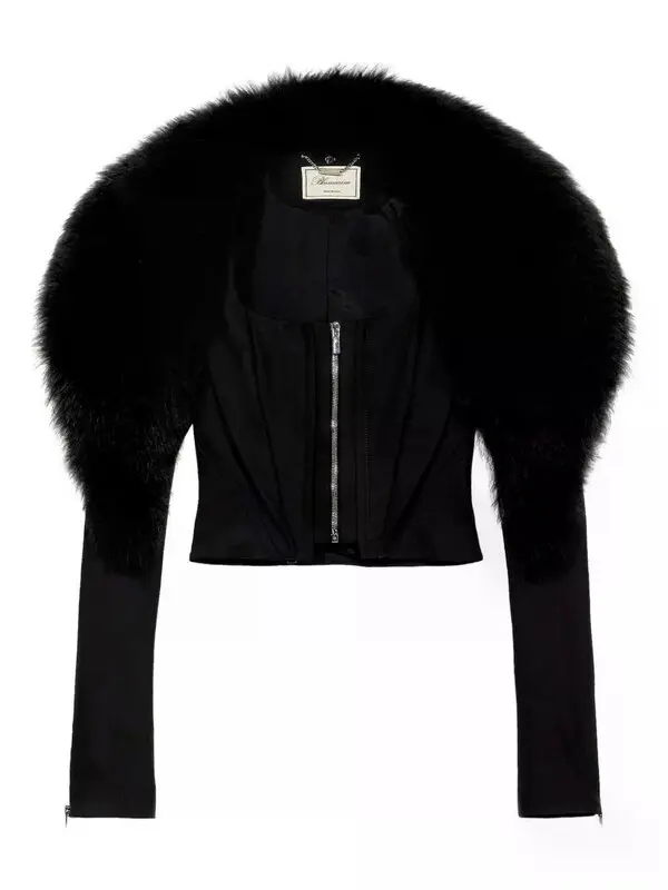 Blumarine Cropped Jacket With Shearling Collar