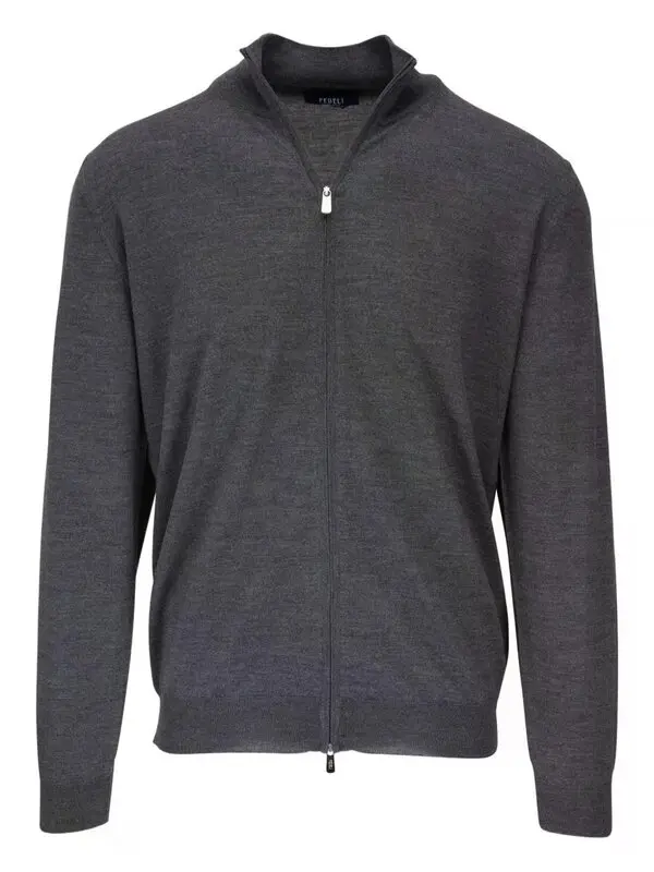 Fedeli Zip-neck Wool Cardigan - Grey