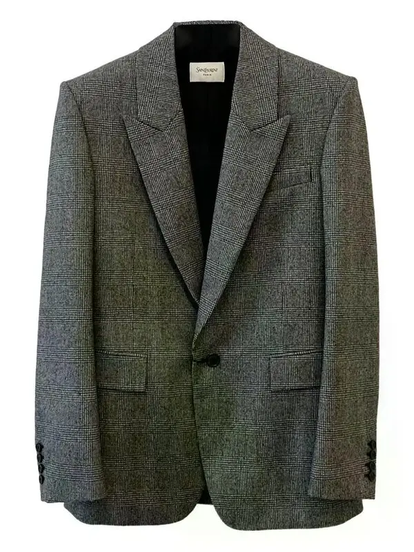Saint Laurent Checked Single-breasted Blazer - Grey