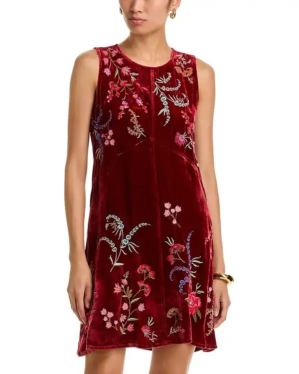 Johnny Was Velvet Embroidered Dress In Cranberry - 40% Off | Editorialist
