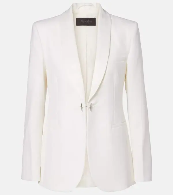 Max Mara Satin-trimmed Virgin Wool Gabardine Blazer - White