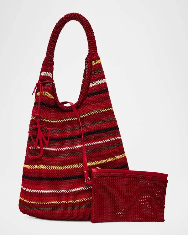 JW Anderson Striped Knit Hobo Bag - 452 Red Multi