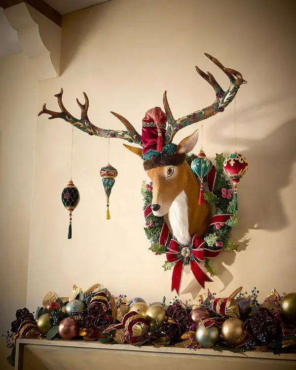 KATHERINE'S COLLECTION Winter Balsam And Berry Deer Wall Piece With Ornaments