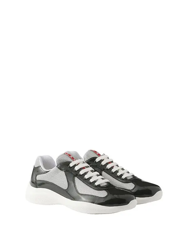 Prada Patent Leather And Technical Fabric Sneakers