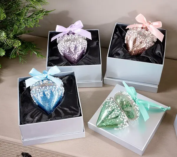 VALERIE PARR HILL As Is Set Of 4 Beaded Heart Ornaments Valerie