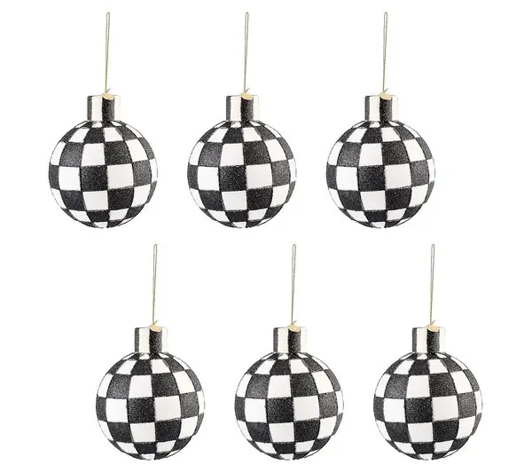 MACKENZIE-CHILDS As Is Set Of 6 Glass Checkornaments - One-color