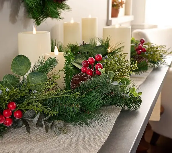 VALERIE PARR HILL As Is 4' Berry, Pine & Eucalyptus Garland Valerie