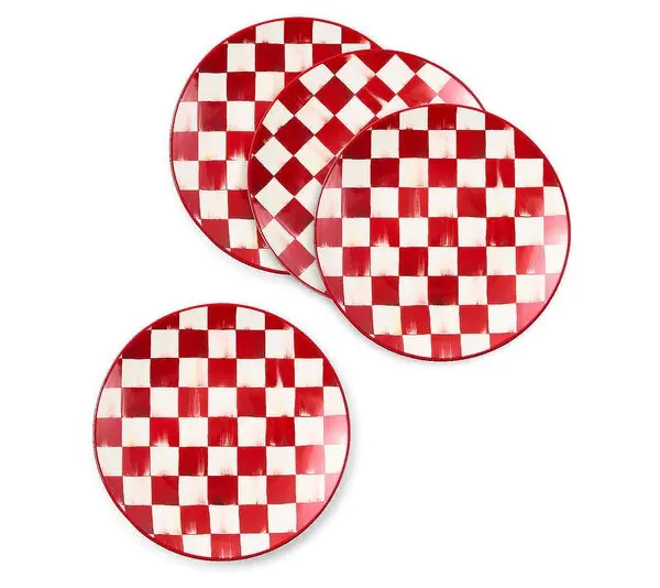 MACKENZIE-CHILDS As Is Set Cherry Check Small Plates - One-color