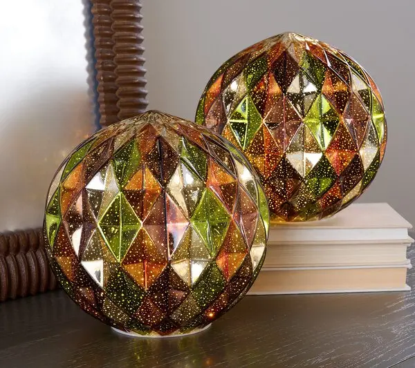 VALERIE PARR HILL As Is S/2 8' Illuminate Harlequin Spheres Valerie