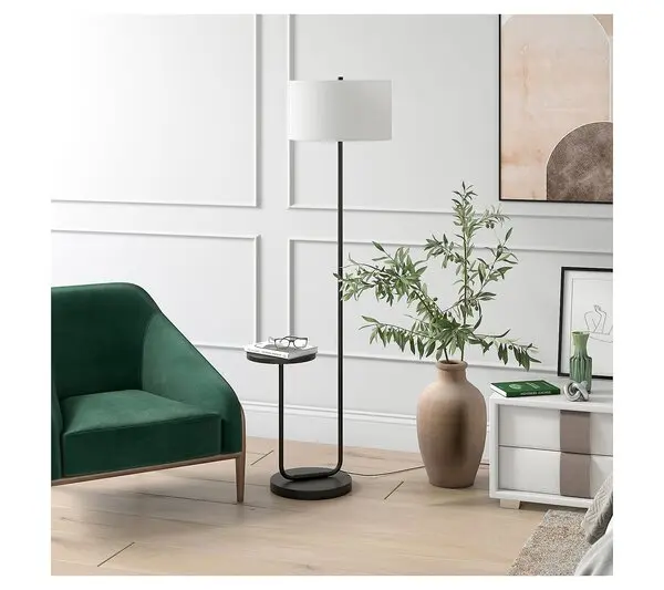 HUDSON&CANAL Jacinta Tray Table Floor Lamp With Fabric Shade
