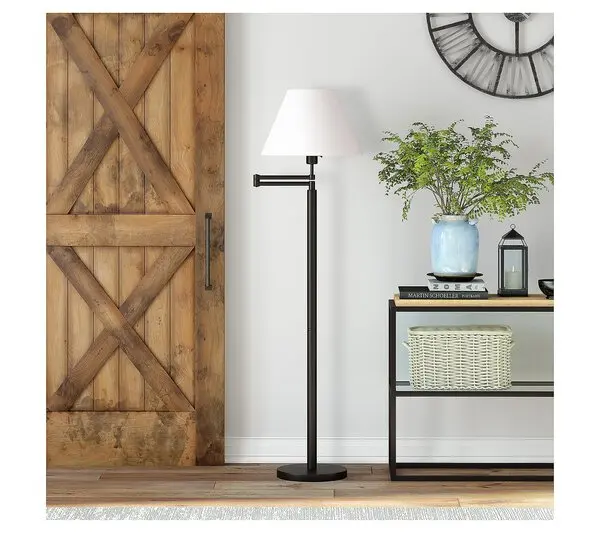 HUDSON&CANAL Moby Swing Arm Floor Lamp With Emp Ire Shade