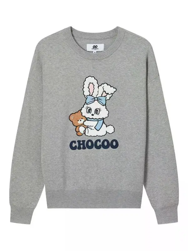 CHOCOOLATE Teddy-embroidered Sweater - Grey