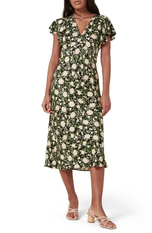 NOBODY'S CHILD Martha Flora Flutter Sleeve Midi Dress