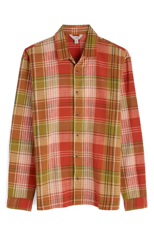 SEASALT CORNWALL Penmere Plaid Organic Cotton Button-up Shirt - Tangerine Multi