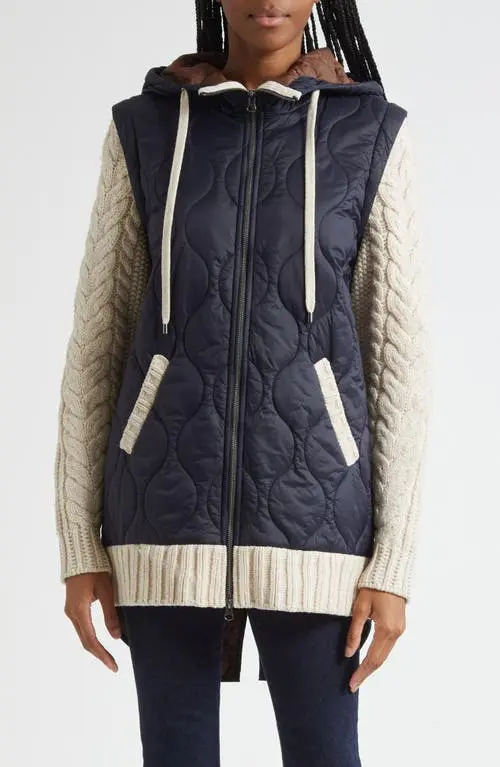 Veronica Beard Barrows Mixed Media Zip-up Jacket - Navy Heathered Sand