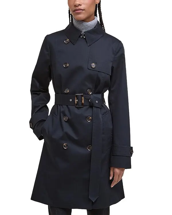 Barbour Showerproof Trench Coat - Dark Navy/hessian Tartan
