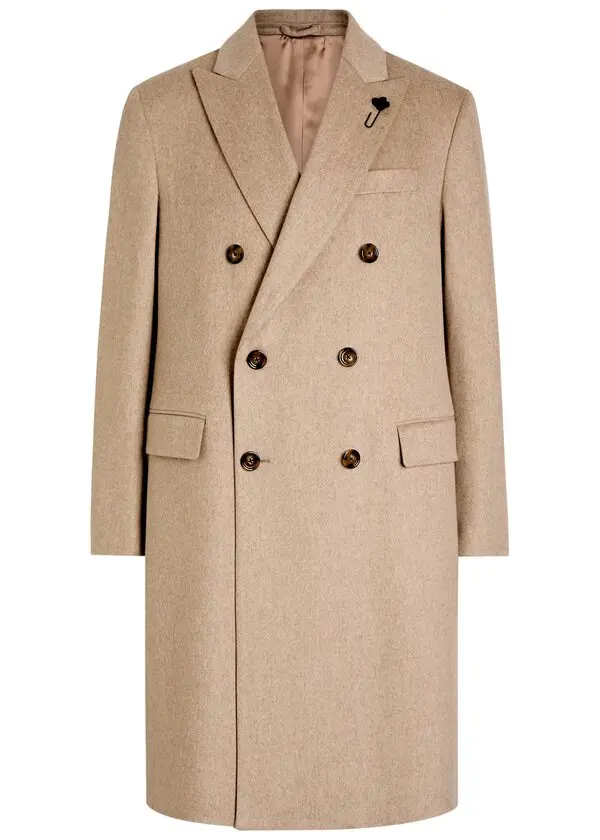 LARDINI Double-breasted Wool Coat - Beige
