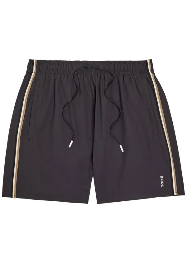 Hugo Boss Logo Stretch-shell Swim Shorts - Dark Grey