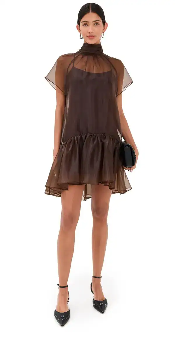 Simkhai Beaux Tiered Mini Dress in Chocolate