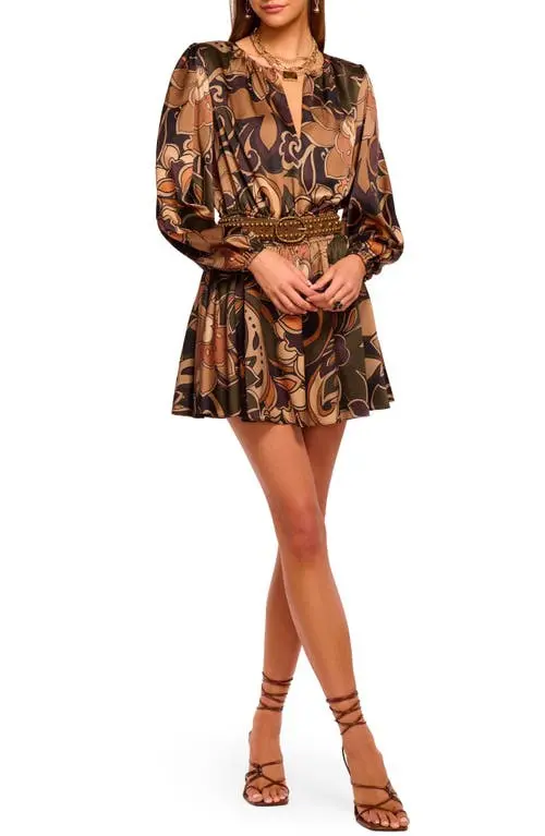 Ramy Brook Gloria Printed Long Sleeve Stretch Silk Minidress