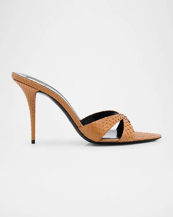Saint Laurent Kirat Snake Mule Sandals - Brown