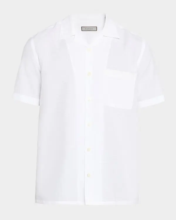 Canali Linen And Cotton Pocket Camp Shirt - White