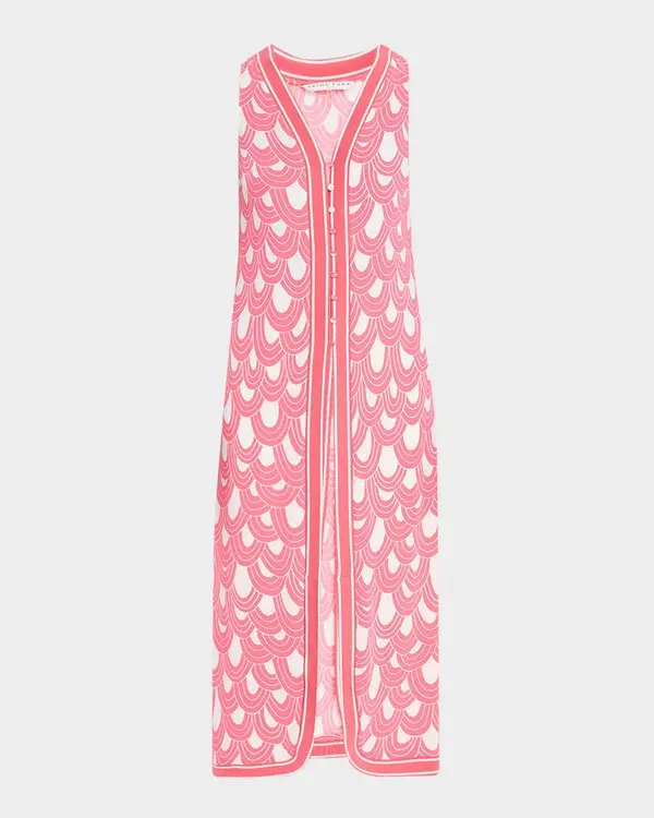 Trina Turk Sleeveless Geometric Scallop-print Long Top