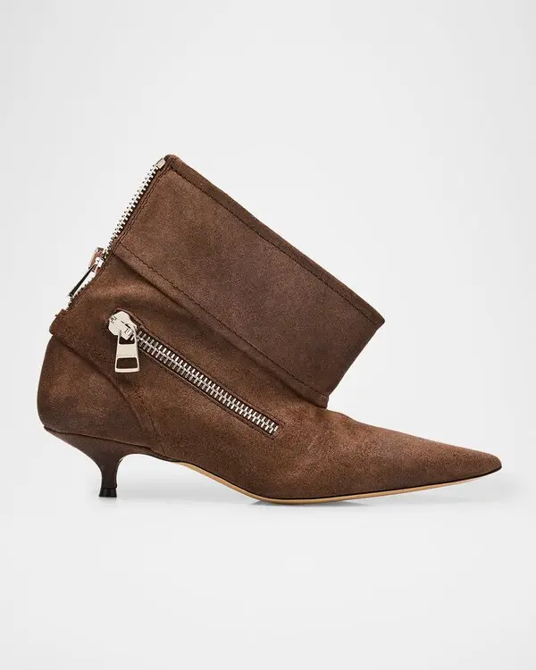 JW Anderson Biker Suede Kitten-heel Booties - Deep Walnut