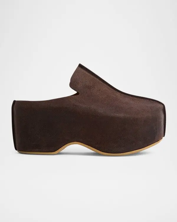 JW Anderson Suede Platform Clogs - Deep Walnut