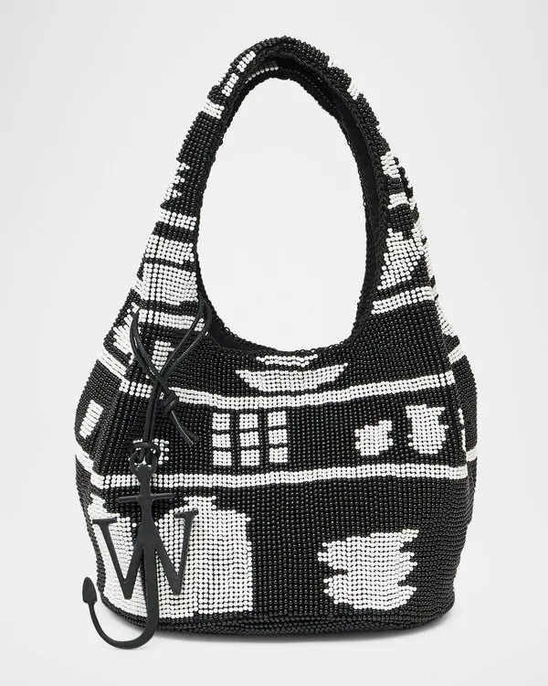 JW Anderson Mini Beaded Shopper Top-handle Bag - 901 Black White