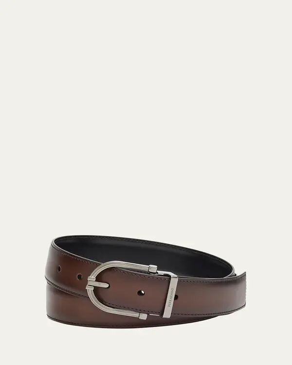 FERRAGAMO Reversible Leather Belt With Curve-buckle