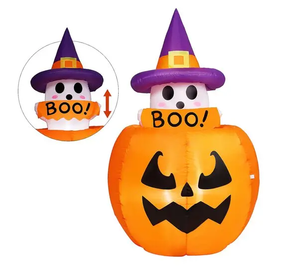 JOYFY 5ft Tall Halloween Animated Inflatable Gh Ost On Pumpkin