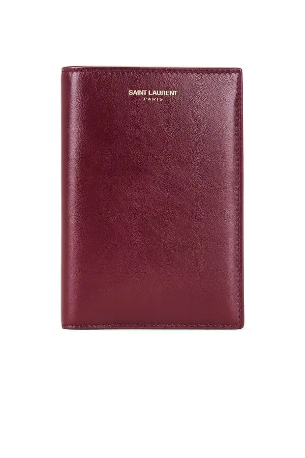 Saint Laurent Passport Case In Burgundy - Dark Ruby